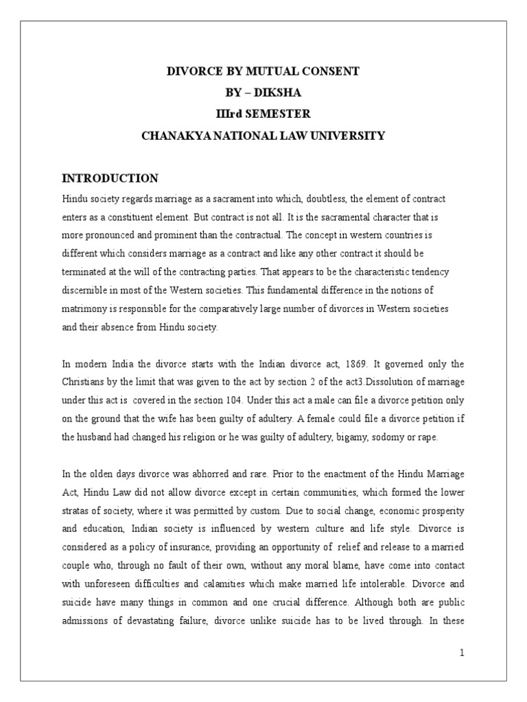 Divorce By Mutual Consent Pdf Divorce Marriage
