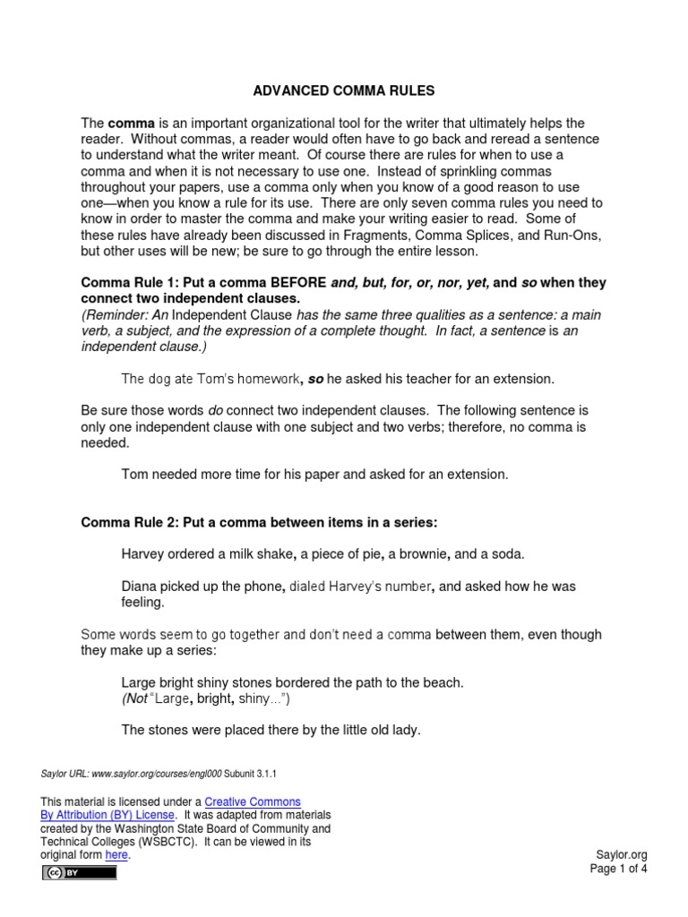 Engl000-3 2 2-Advanced-Comma-Rules | PDF | Comma | Sentence (Linguistics)