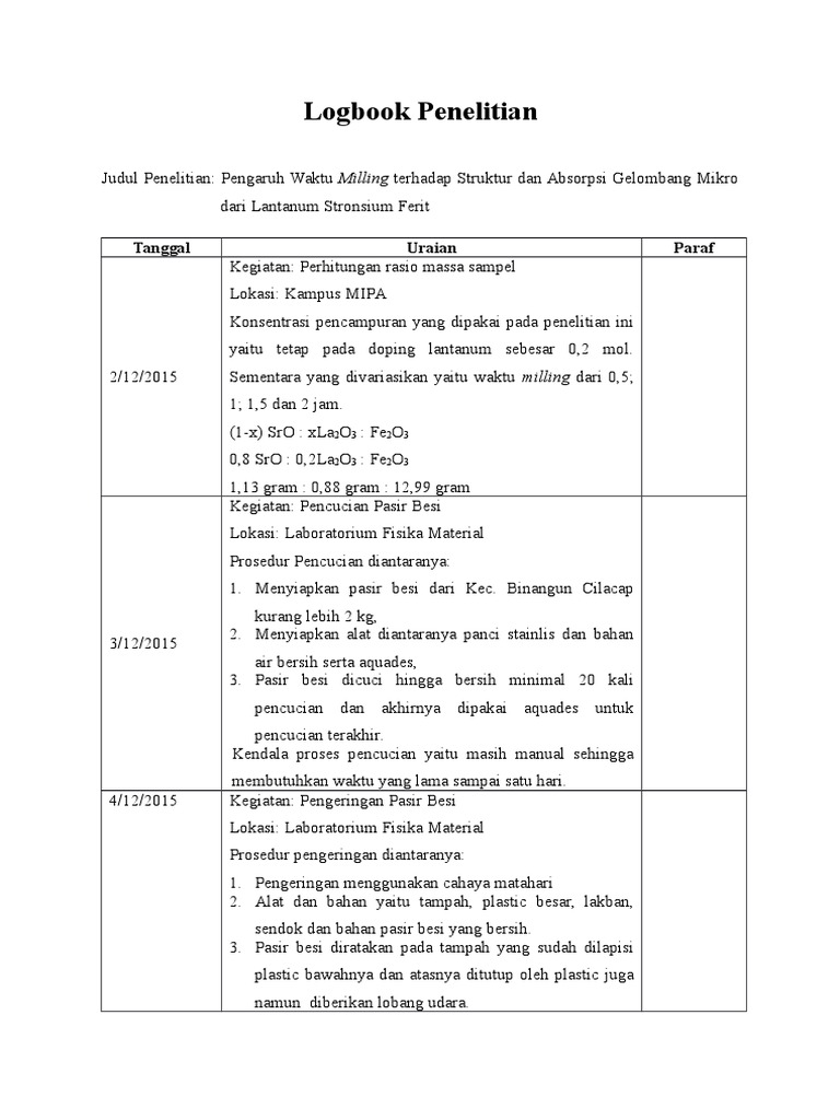 Logbook Penelitian | PDF
