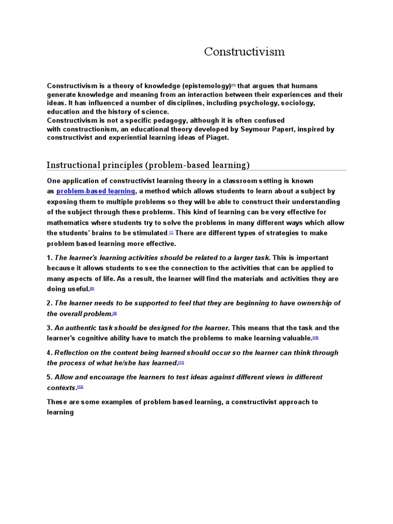 Constructivism: Instructional Principles (Problem-Based Learning) | PDF ...