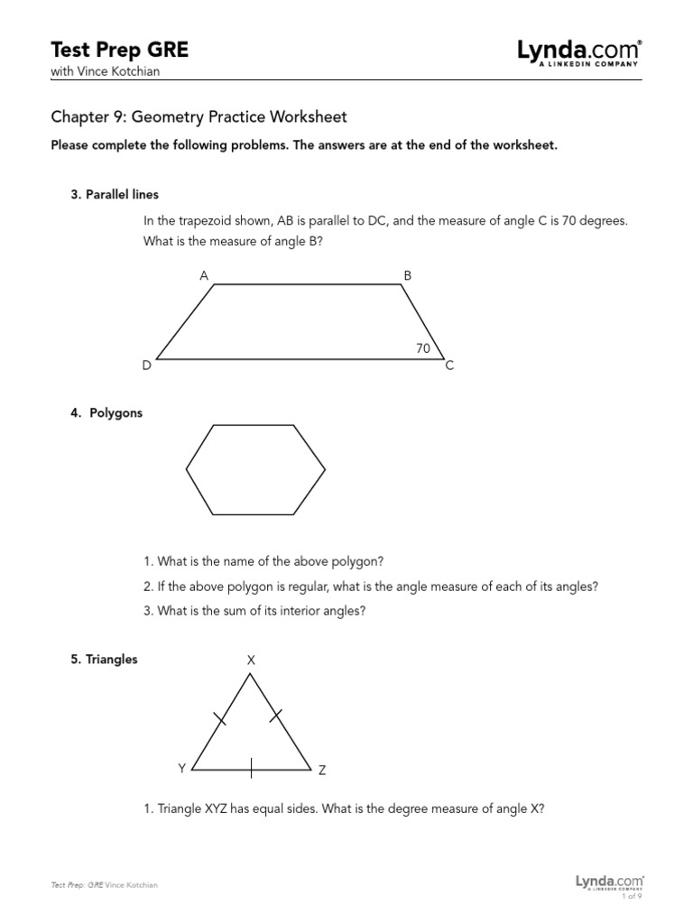 Chapter 9 - Geometry Practice Worksheet | PDF | Triangle | Area