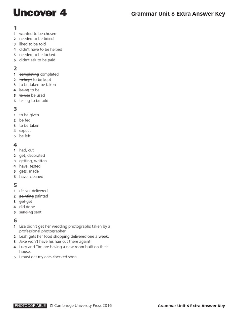 Unit 6 Grammar Extra Answer Key | PDF