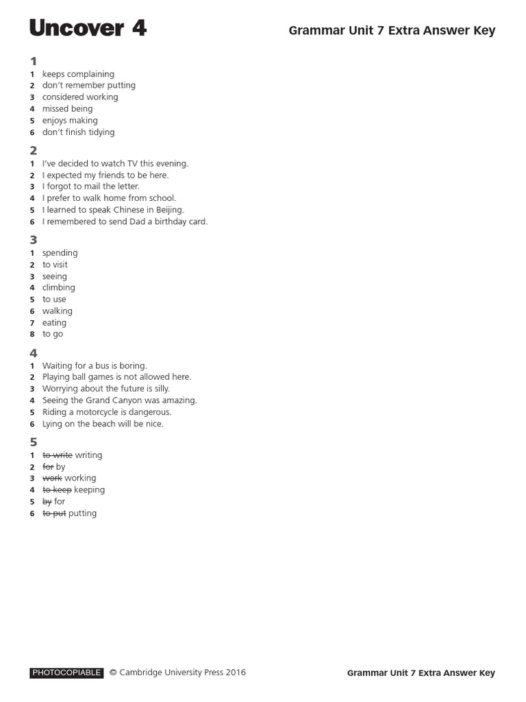 Unit 7 Grammar Extra Answer Key | PDF