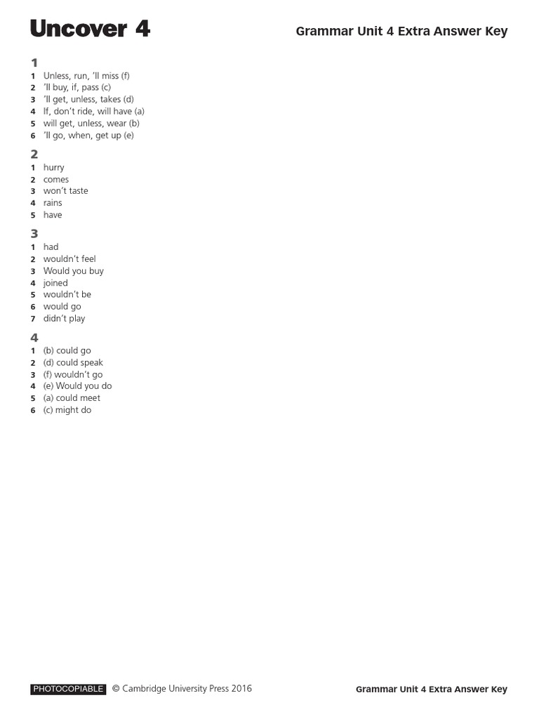 Unit 4 Grammar Extra Answer Key | PDF