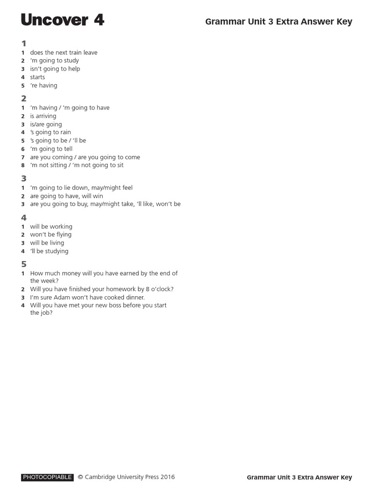 Unit 3 Grammar Extra Answer Key | PDF