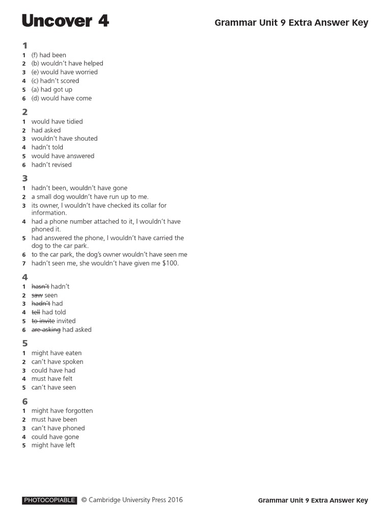 Unit 9 Grammar Answer Key | PDF