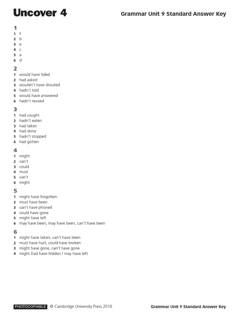 Unit 9 Grammar Standard Answer Key | PDF | Violence