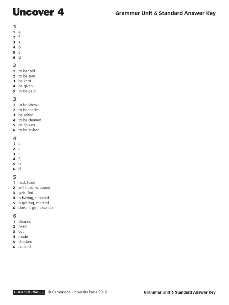 Unit 6 Grammar Standard Answer Key | PDF