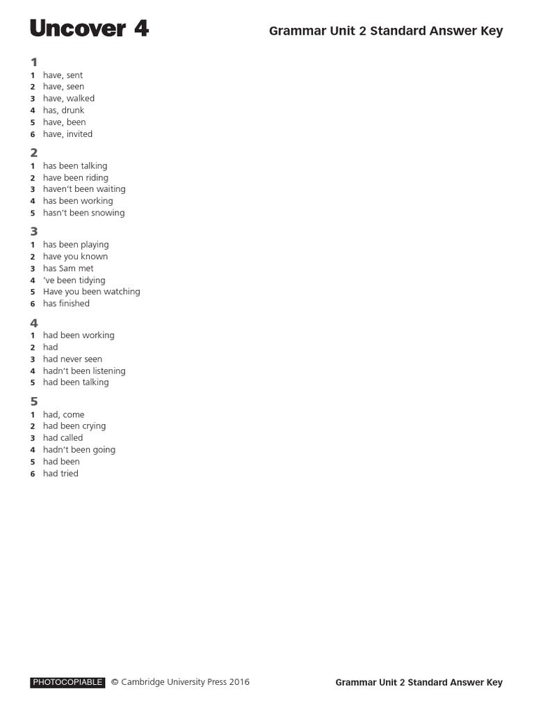 Unit 2 Grammar Standard Answer Key | PDF