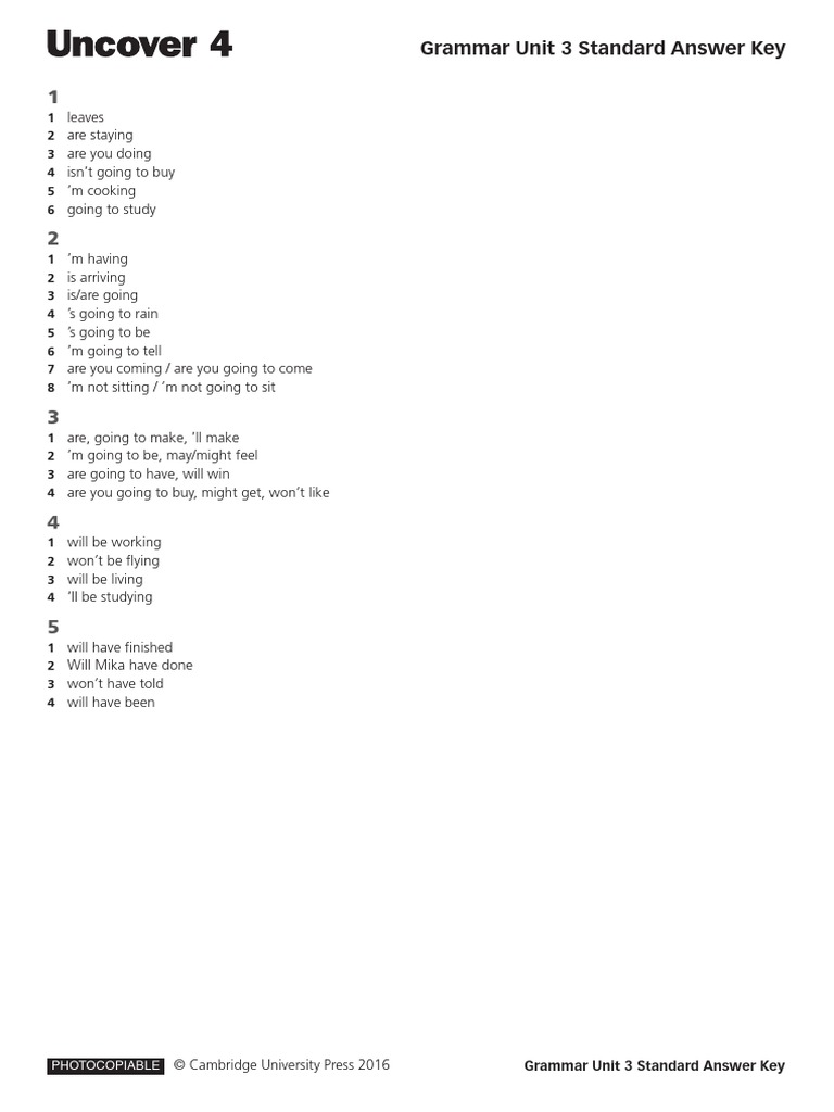 Unit 3 Grammar Standard Answer Key | PDF