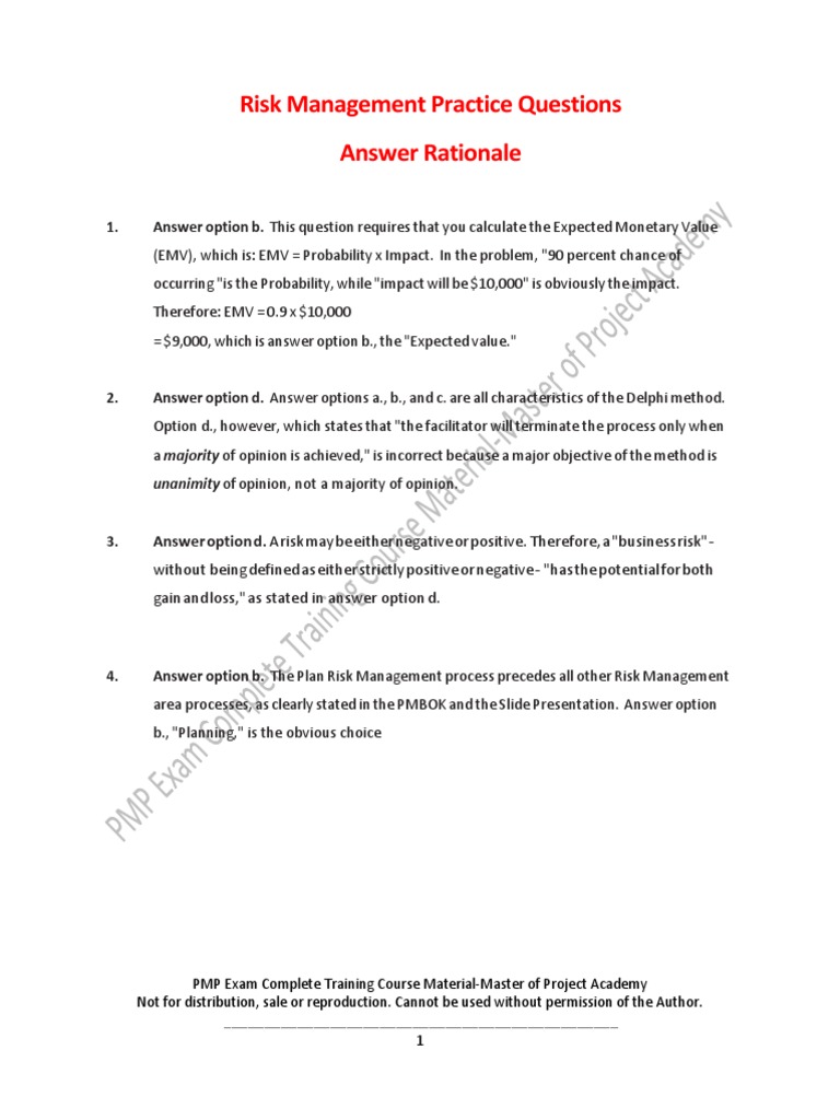 335.1 - Risk Management-10 Practice Questions-Answers and Rationales ...