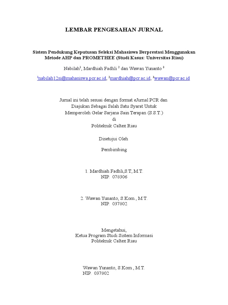 Format Lembar Pengesahan Jurnal | PDF