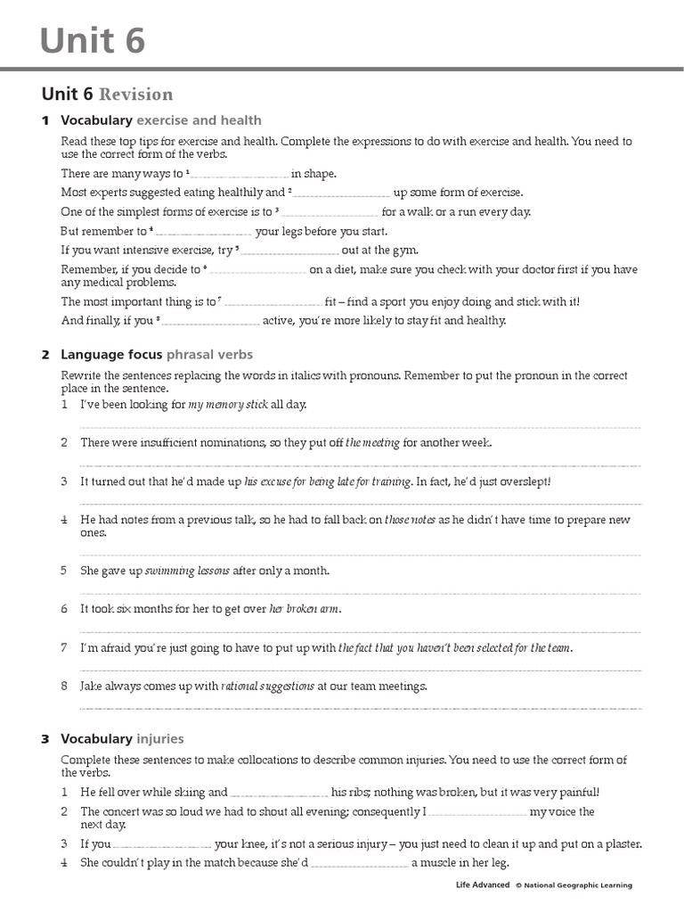 Adv Unit6 Revision | PDF | Physical Exercise | Languages