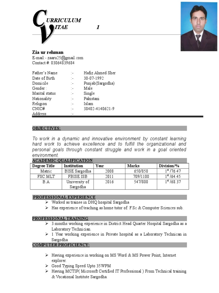 Zia Ur Rehman Resume | PDF | Cognition | Behavior Modification