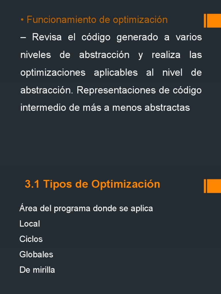 3.1 Tipos de Optimizacion | Programa de Optimización | Compilador
