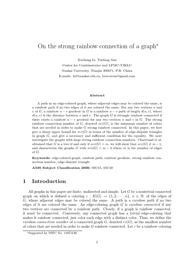 On The Strong Rainbow Connection of A Graph | PDF | Vertex (Graph Theory) | Visual Cortex