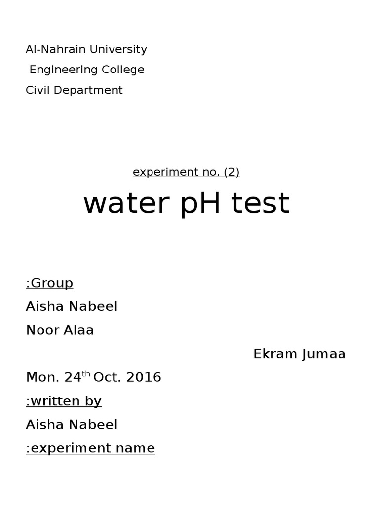 Water pH Test Experiment Report | PDF