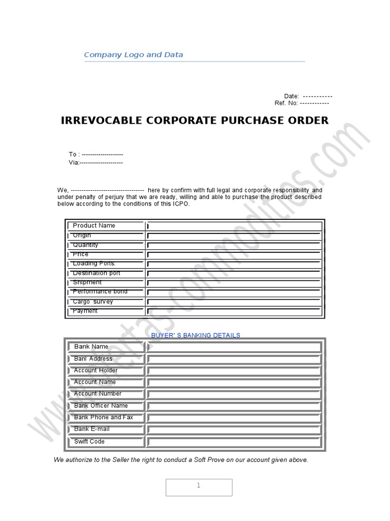 Irrevocable Corporate Purchase Order: Company Logo and Data | PDF