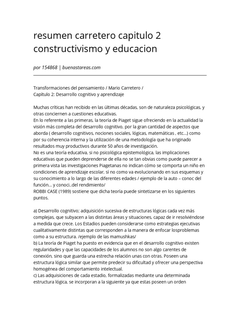 Resumen Carretero Cap 2 Constructivismo y Educacion | PDF