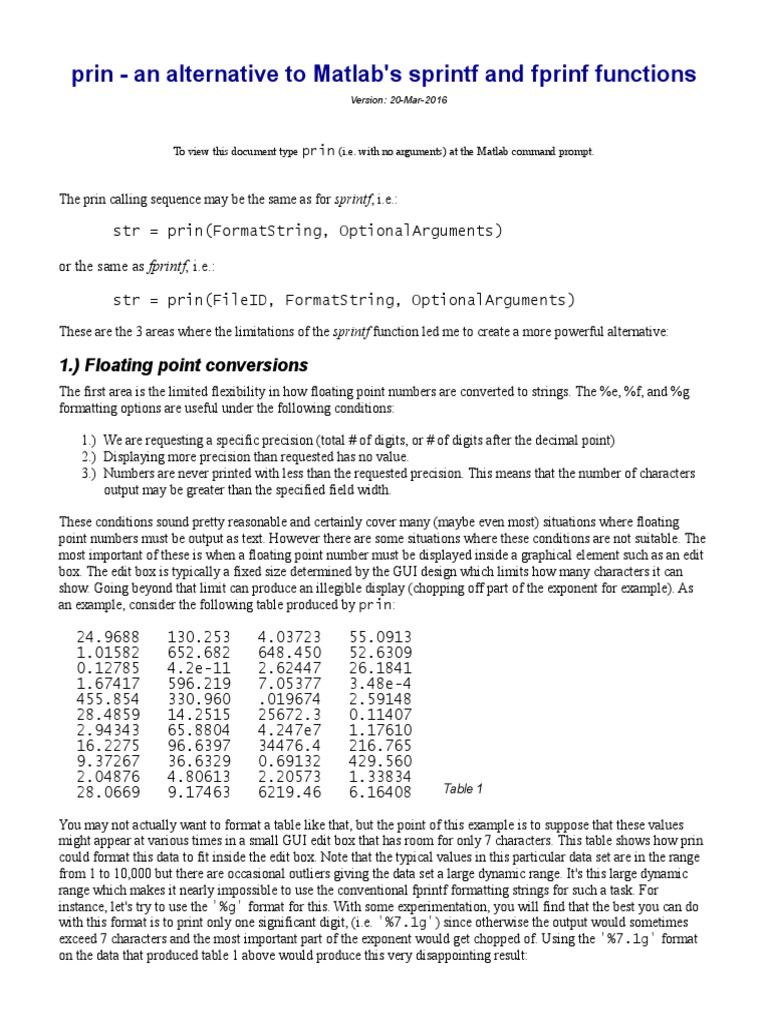 Prin - An Alternative To Matlab's Sprintf and Fprinf Functions | PDF ...