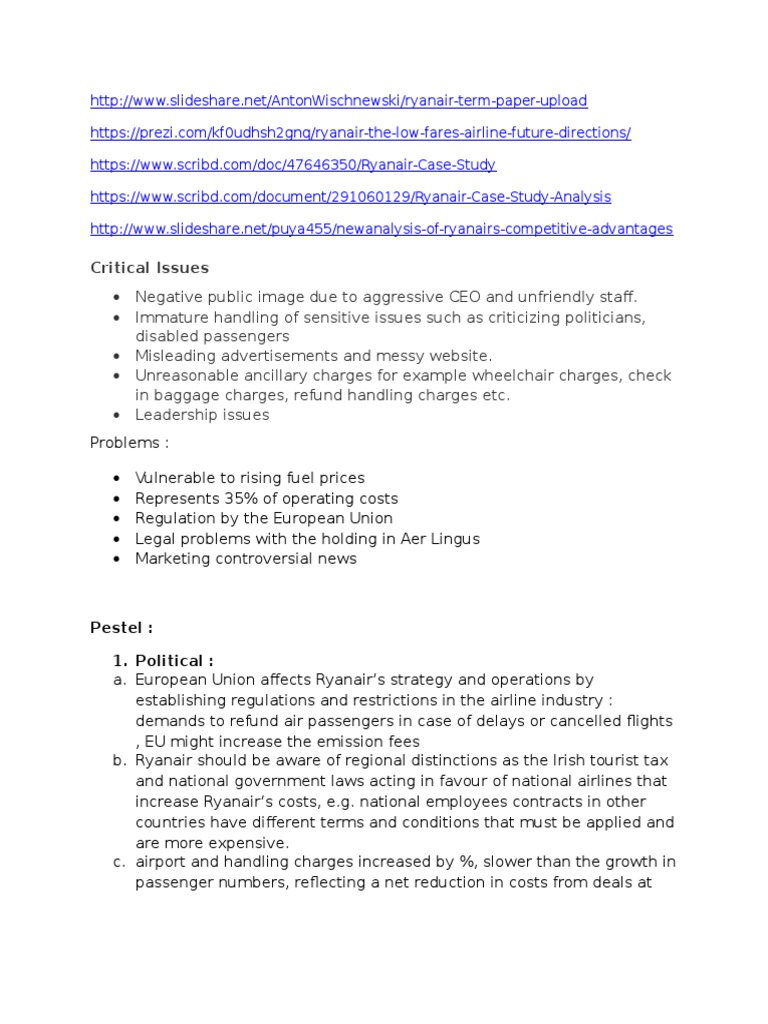 Ryanair Case Study: Challenges & Strategies | PDF | Airlines | Low Cost Carrier