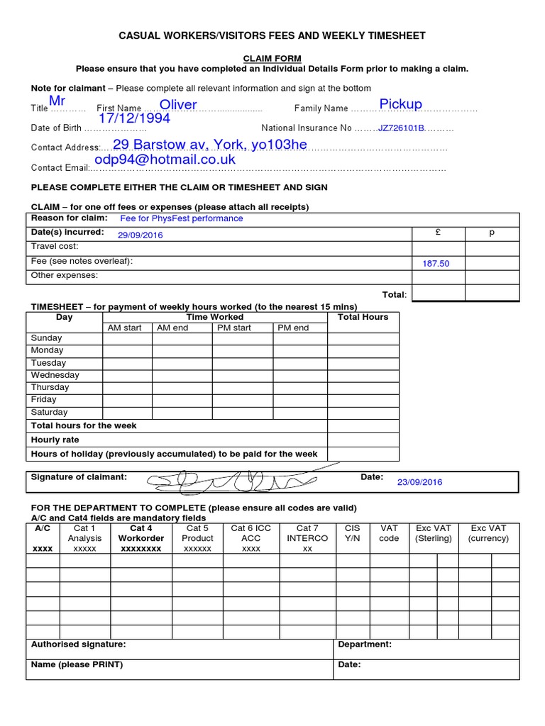 Casual Workers Travel and Claim Form | PDF | Expense | Taxes