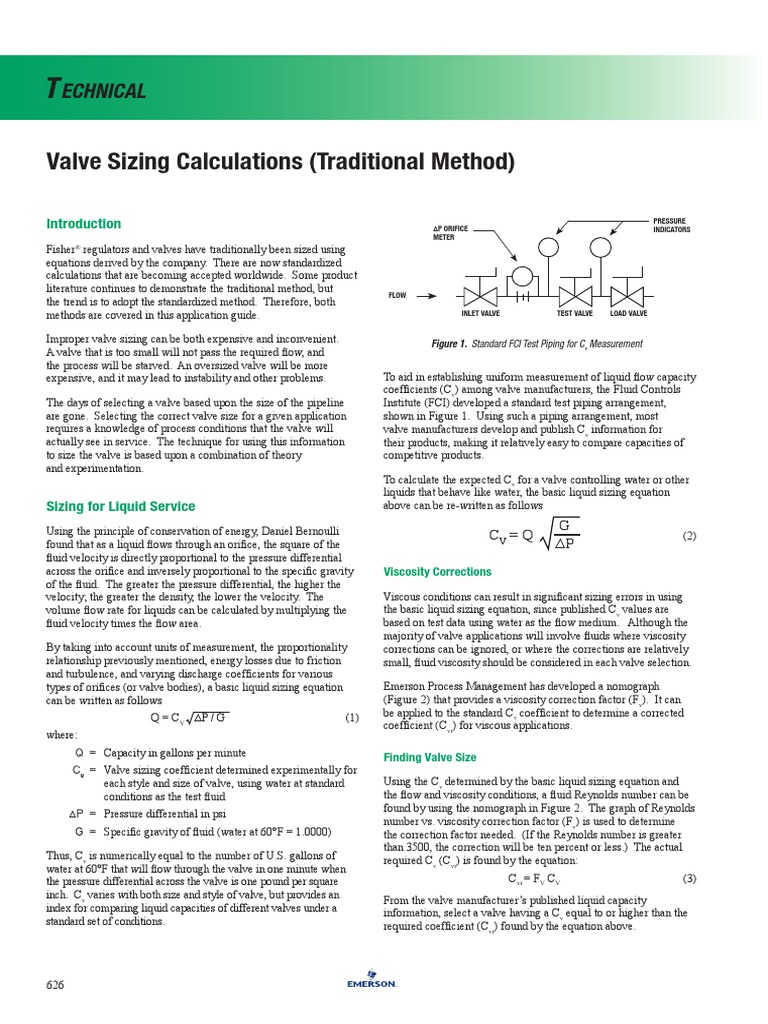 Valve Sizing Calculations (Traditional Method) - Emerson PDF | PDF