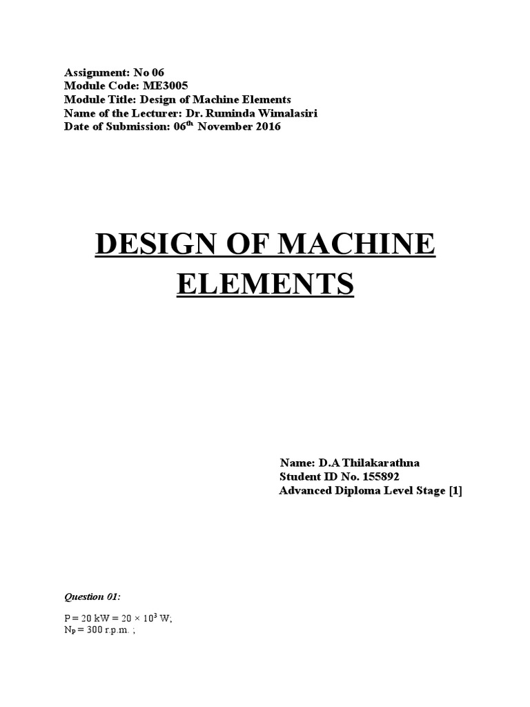 Design of Machine Elements | PDF