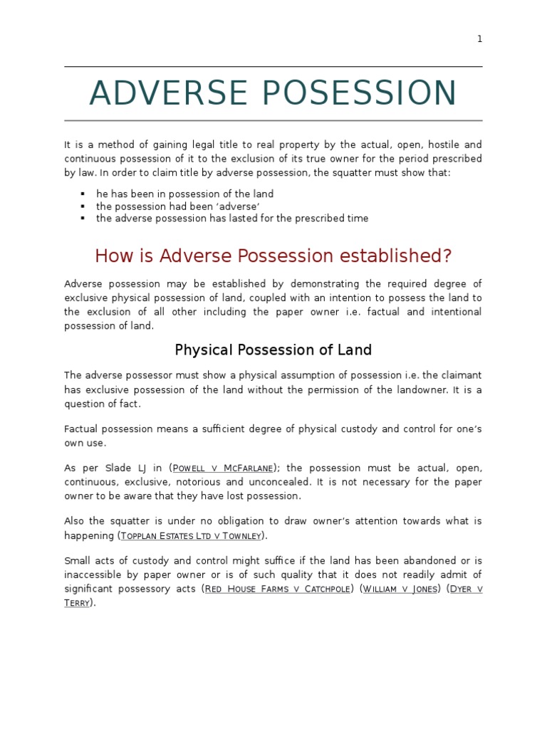 Adverse Posession | PDF | Adverse Possession | Private Law