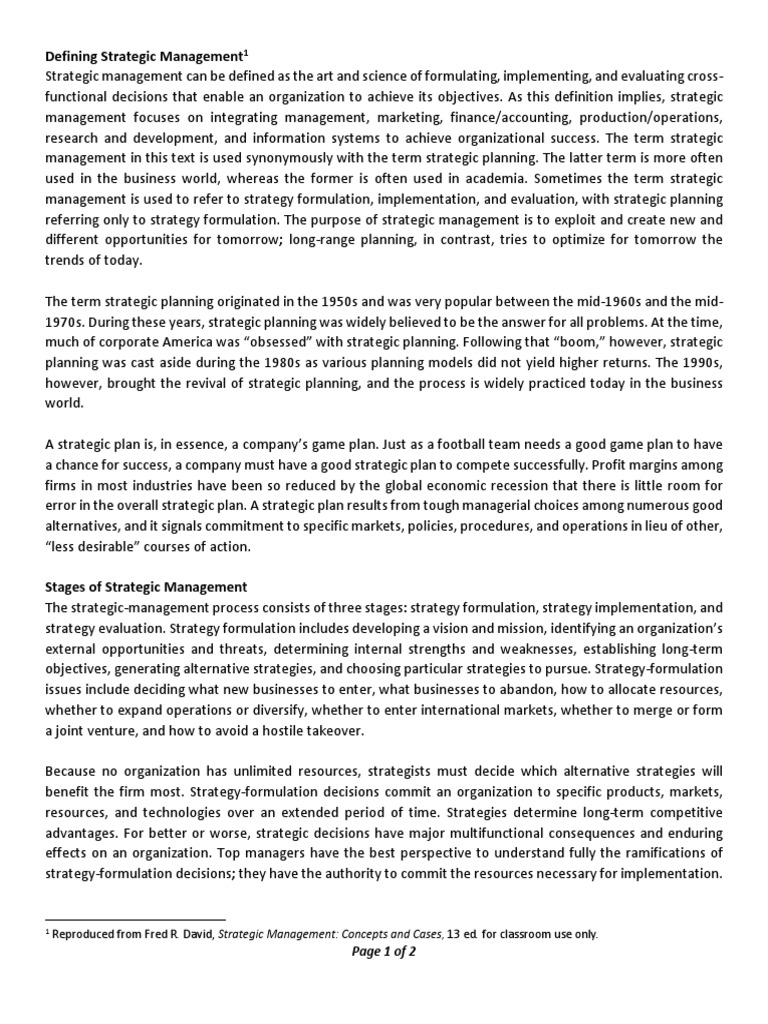 Defining Strategic Management Fred R. David | Strategic Management ...