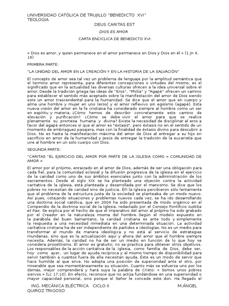 Resumen Deus Caritas Est | PDF | Papa Benedicto Xvi | Iglesia Católica