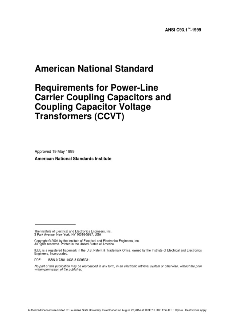 American National Standard Requirements For Power-Line Carrier Coupling ...