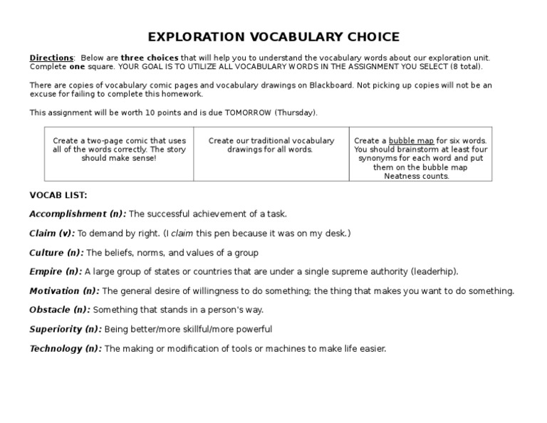 Exploration Vocabulary Choice | PDF