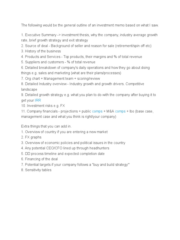 Investment Memo Outline Template | PDF