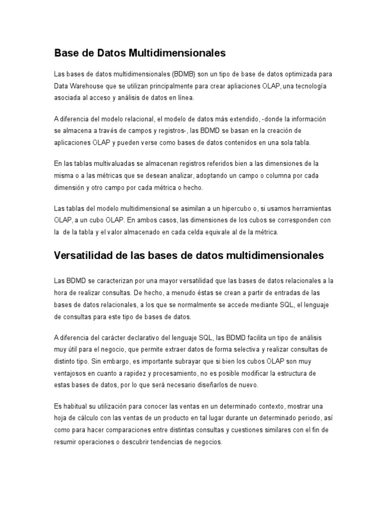 Base de Datos Multidimensionales | PDF | Bases de datos | Base de datos ...