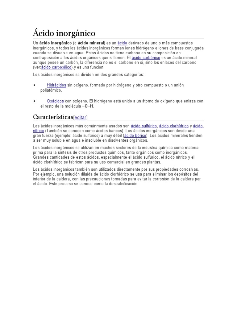 Ácidos Organicos e Inorganicos | PDF | Ácido | Compuestos orgánicos