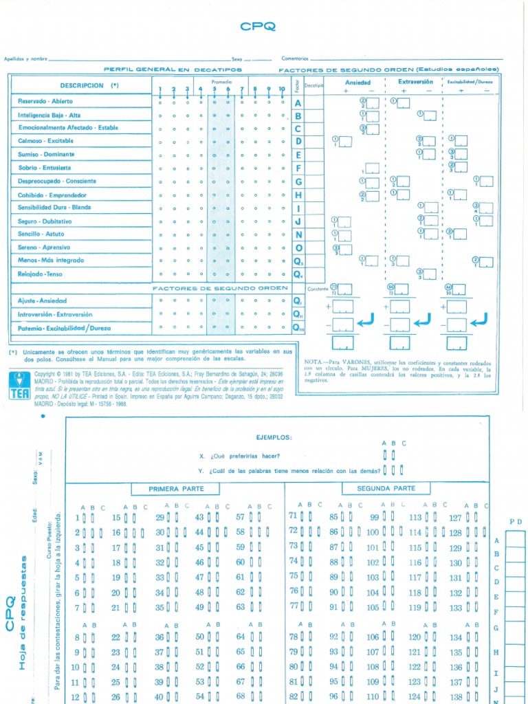 CPQ Hoja de Respuestas y Perfil General 1 PDF | PDF