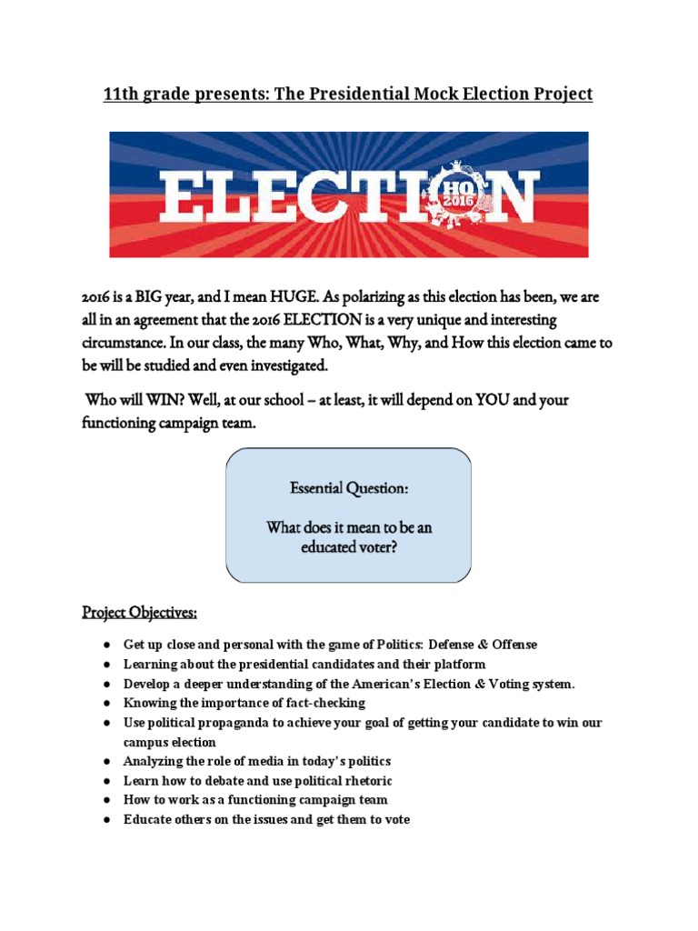 11th Grade Presents: The Presidential Mock Election Project | PDF ...