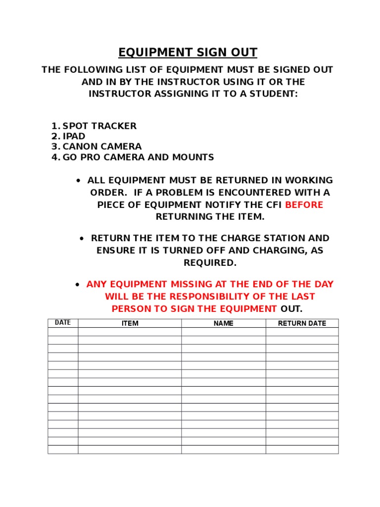 Equipment Sign Out | PDF