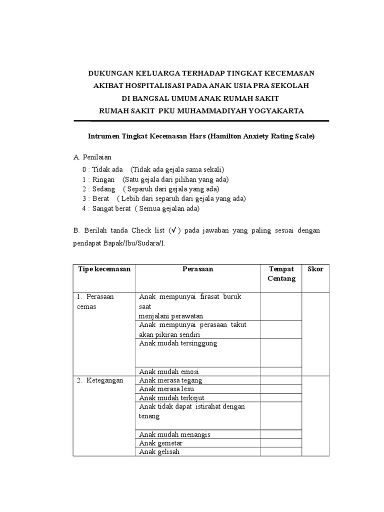 Intrumen Tingkat Kecemasan Hars (Hamilton Anxiety Rating Scale) | PDF