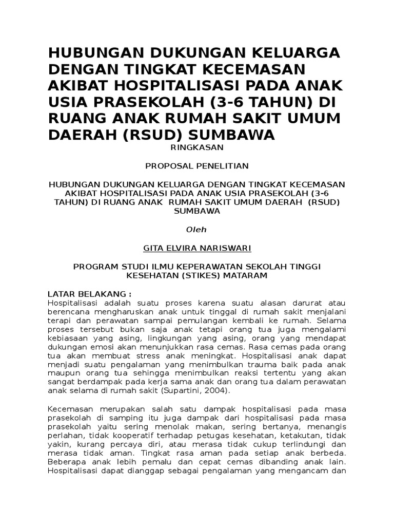 Hubungan Dukungan Keluarga Dengan Tingkat Kecemasan Akibat Hospitalisasi Pada Anak Usia ...