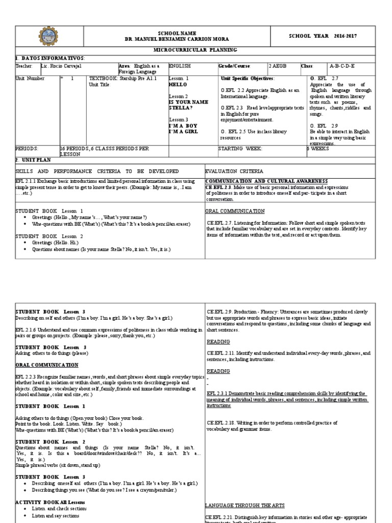 Starship English Pre A1 1 2 3 4 EGB | PDF | Reading Comprehension ...