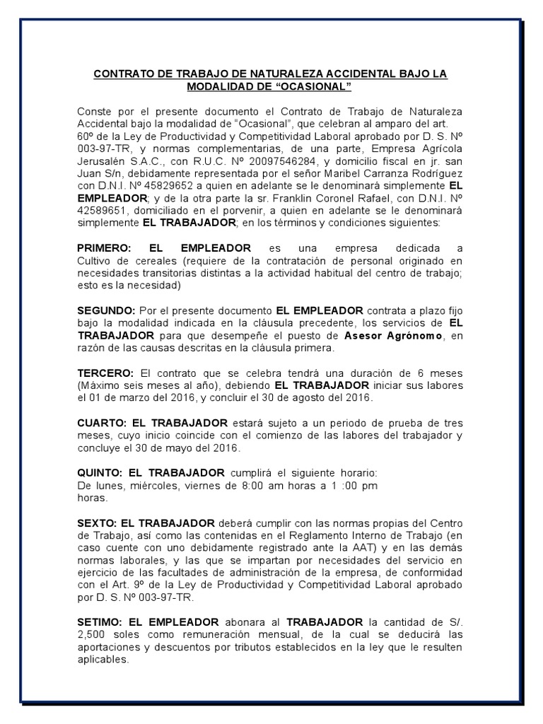 Contrato Accidental Ocasional | PDF | Derecho laboral | Justicia