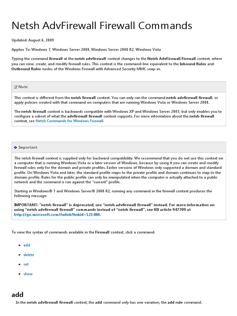 Netsh AdvFirewall Firewall Commands | PDF | Ip Address | I Pv6