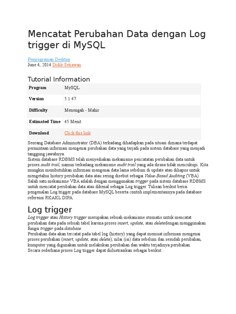 Mencatat Perubahan Data Dengan Log Trigger Di MySQL | PDF | Metode ...
