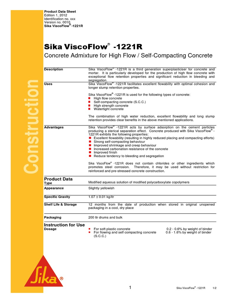 Sika ViscoFlow - 1221R | PDF | Concrete | Chemical Substances