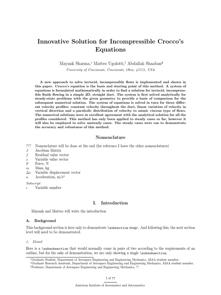Innovative Solution For Incompressible Crocco's Equations: Mayank Sharma, Matteo Ugolotti ...