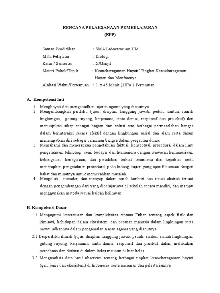 RPP Keanekaragaman Hayati | PDF