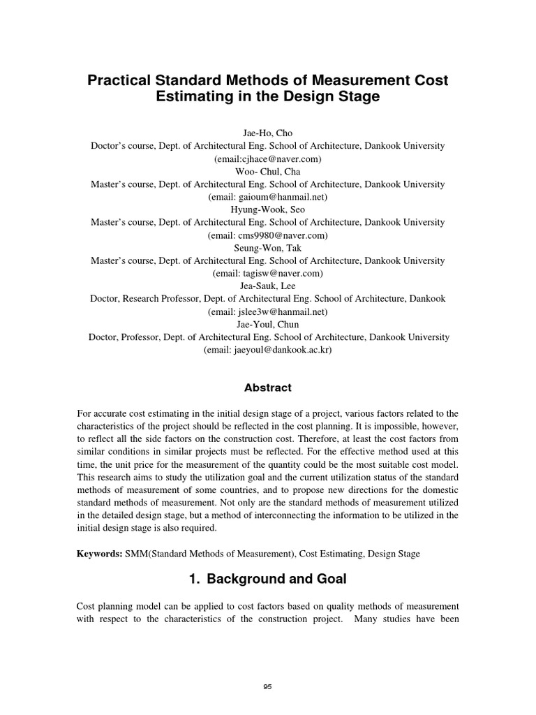 Practical Standard Methods of Measurement Cost Estimating in The Design ...