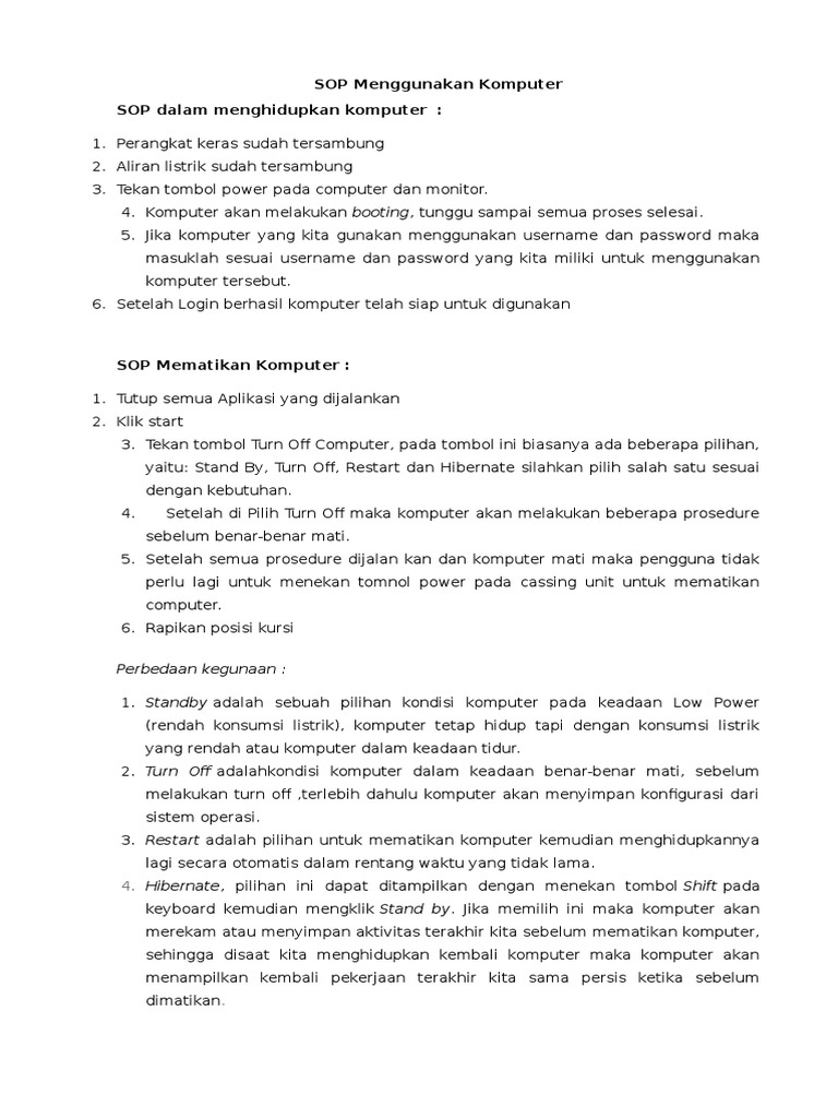 SOP Menggunakan Komputer 1 | PDF